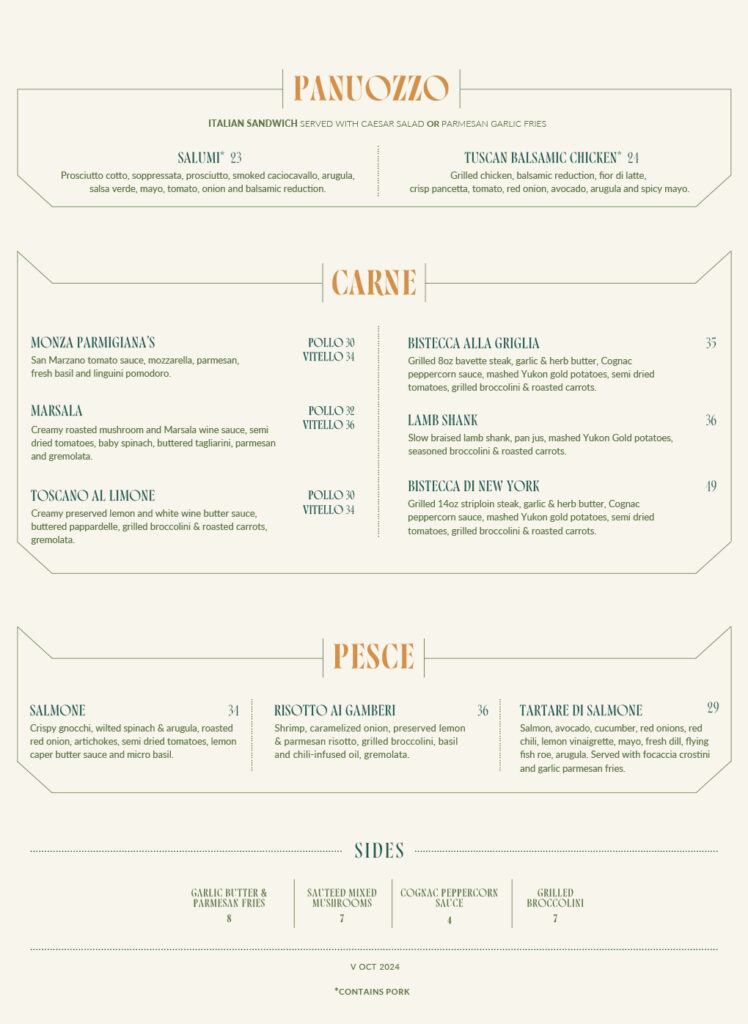 Gastro Menu Monza: Pasta, Pizzas & Italian Flavors